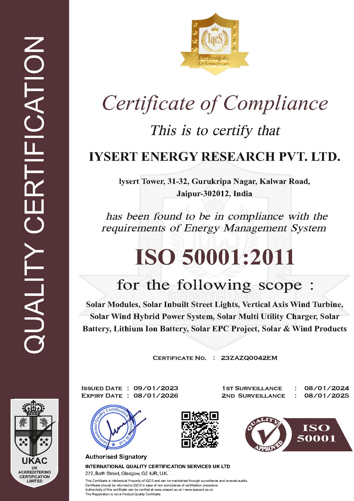 CERTIFICATES | IYSERT ENERGY | INTEGRATED New Solar Light IN INDIA ...