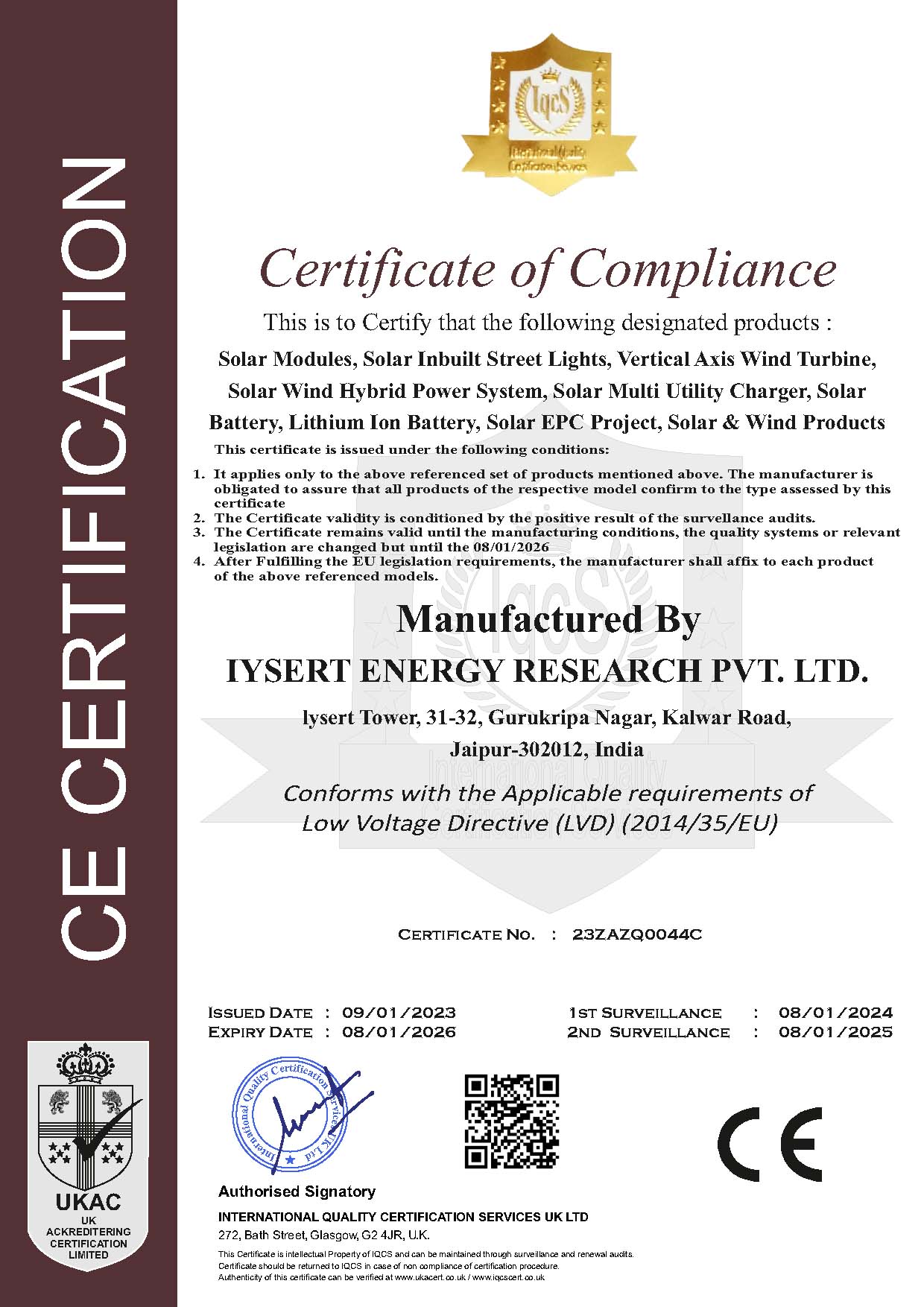 CERTIFICATES | IYSERT ENERGY | INTEGRATED New Solar Light IN INDIA ...